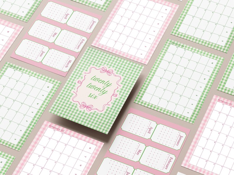 2026 Spring Bloom Planner | Pink & Green Gingham Calendar (printable ...