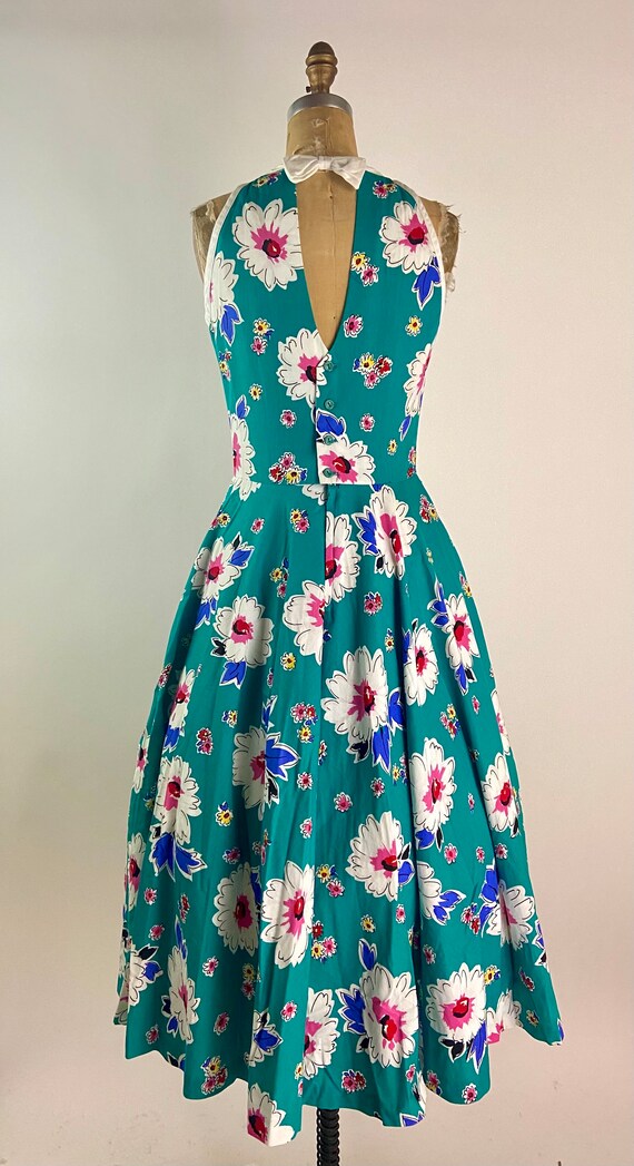 80s Floral Lanz Dress / 80s Open Back Dress / Vintage… - Gem