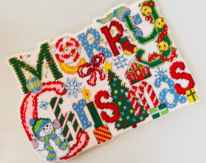 Vintage Merry Christmas Needlepoint Art Wall / Wall Decor/ 70s - Etsy