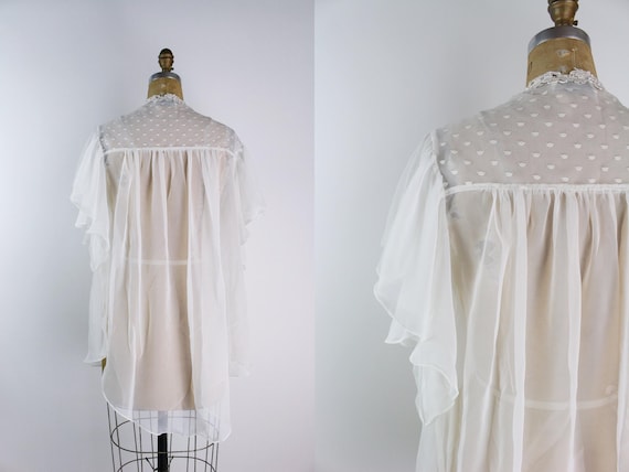 80s White Sheer Robe / Vintage Lingerie / Sheer Camis… - Gem