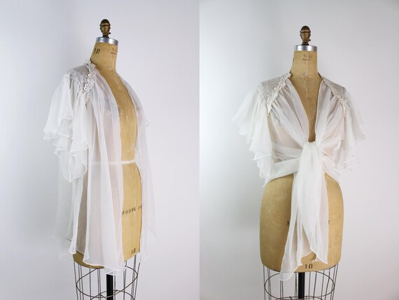 80s White Sheer Robe / Vintage Lingerie / Sheer Camis… - Gem