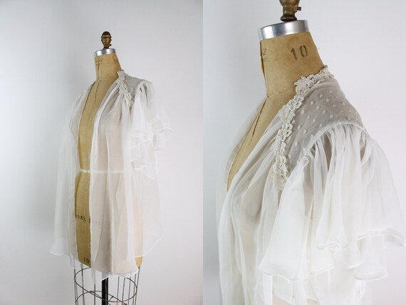 80s White Sheer Robe / Vintage Lingerie / Sheer Camis… - Gem