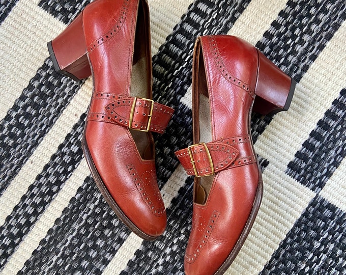 40s Brown Mary Jane Red Cross Shoes / 1940s Brown Shoes / 50s Heels ...