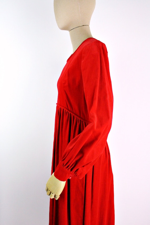 60s Red Velvet Maxi Dress / Balloon Sleeves / 60s Par… - Gem