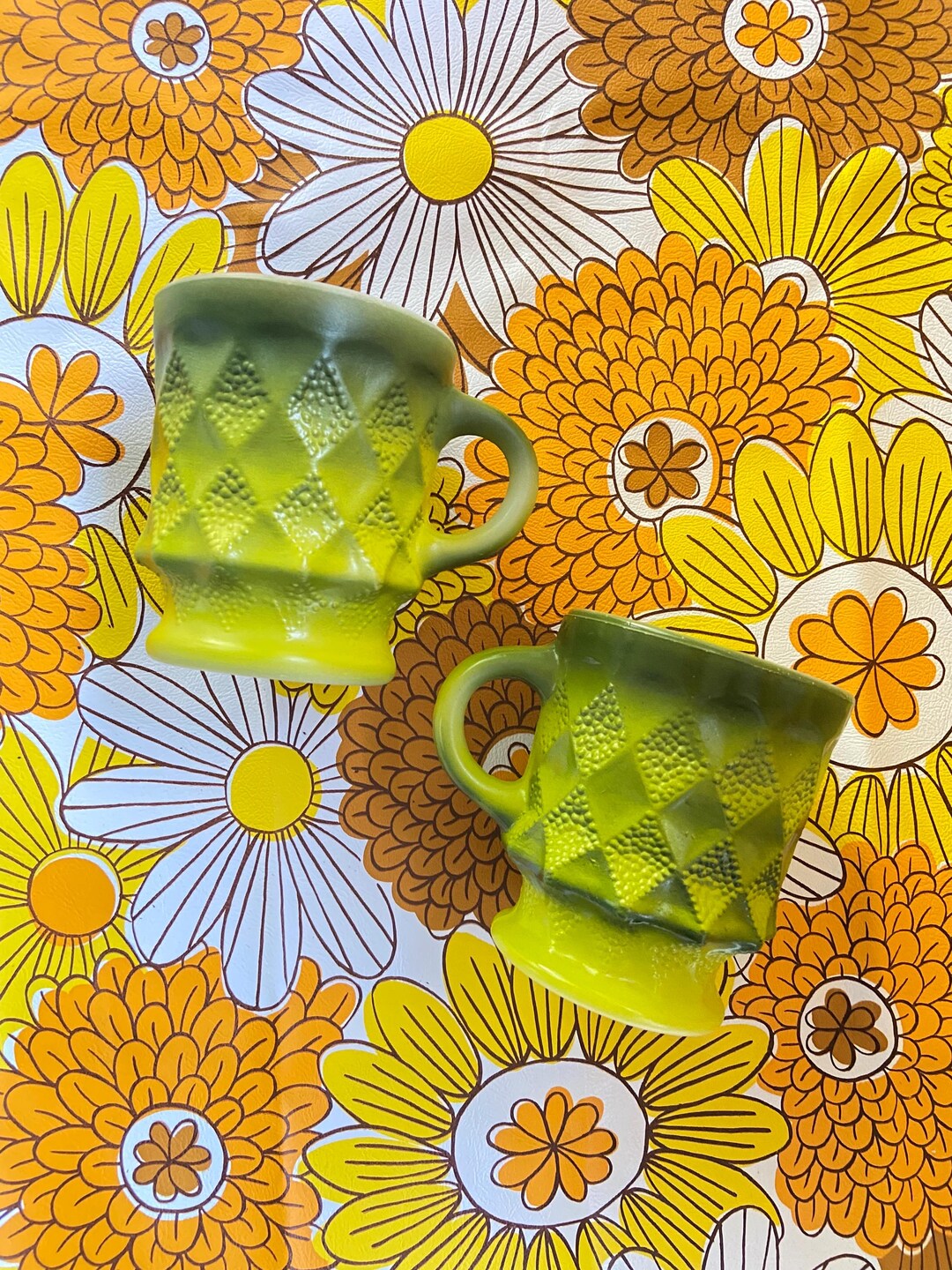 Vintage Green Ombre Pair of Fire King Kimberly Mugs /anchor Hocking ...