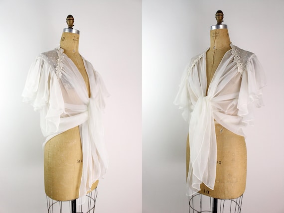 80s White Sheer Robe / Vintage Lingerie / Sheer Camis… - Gem