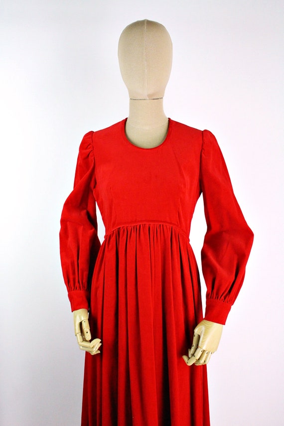 60s Red Velvet Maxi Dress / Balloon Sleeves / 60s Par… - Gem