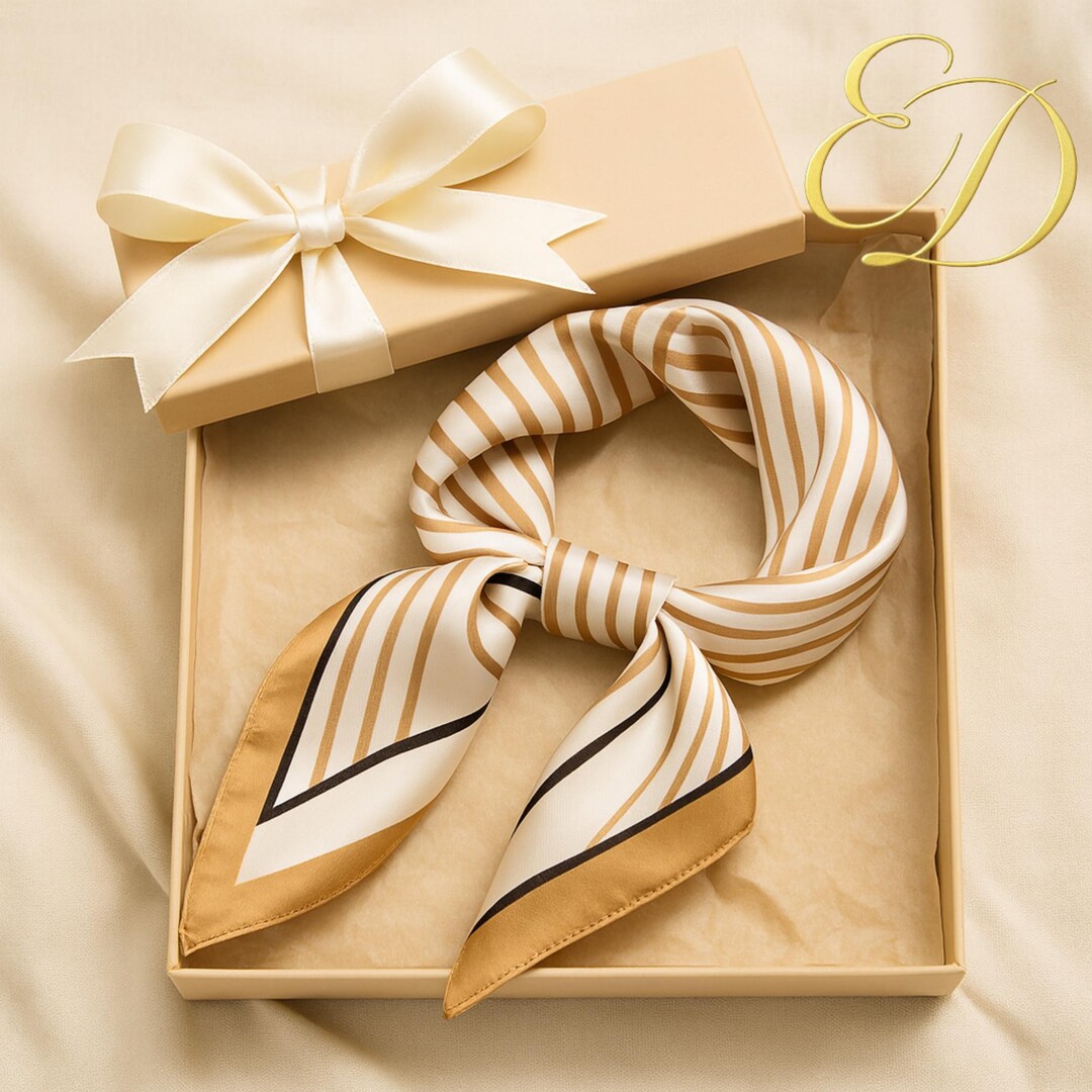 JOKE – Square Silk Scarf, Art Deco Gold White, 70x70 Headscarf Gift ...
