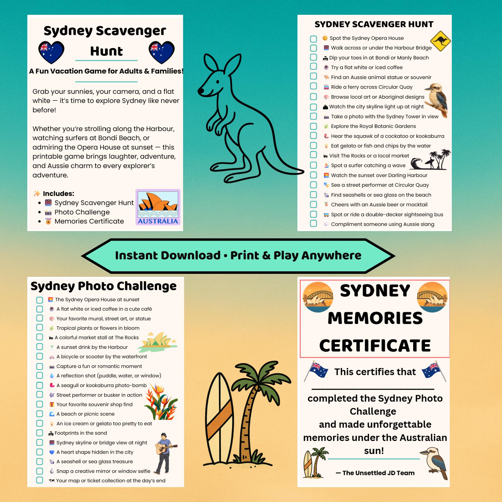 Sydney Scavenger Hunt Printable | Australia Travel Game for Families ...