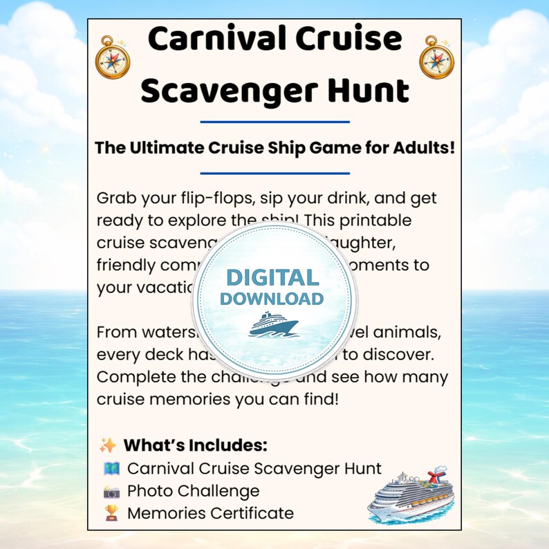 Cruise Ship Scavenger Hunt Printable Game for Adults | Carnival Cruise ...