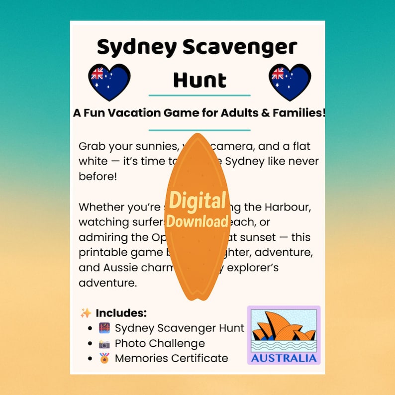 Sydney Scavenger Hunt Printable | Australia Travel Game for Families ...
