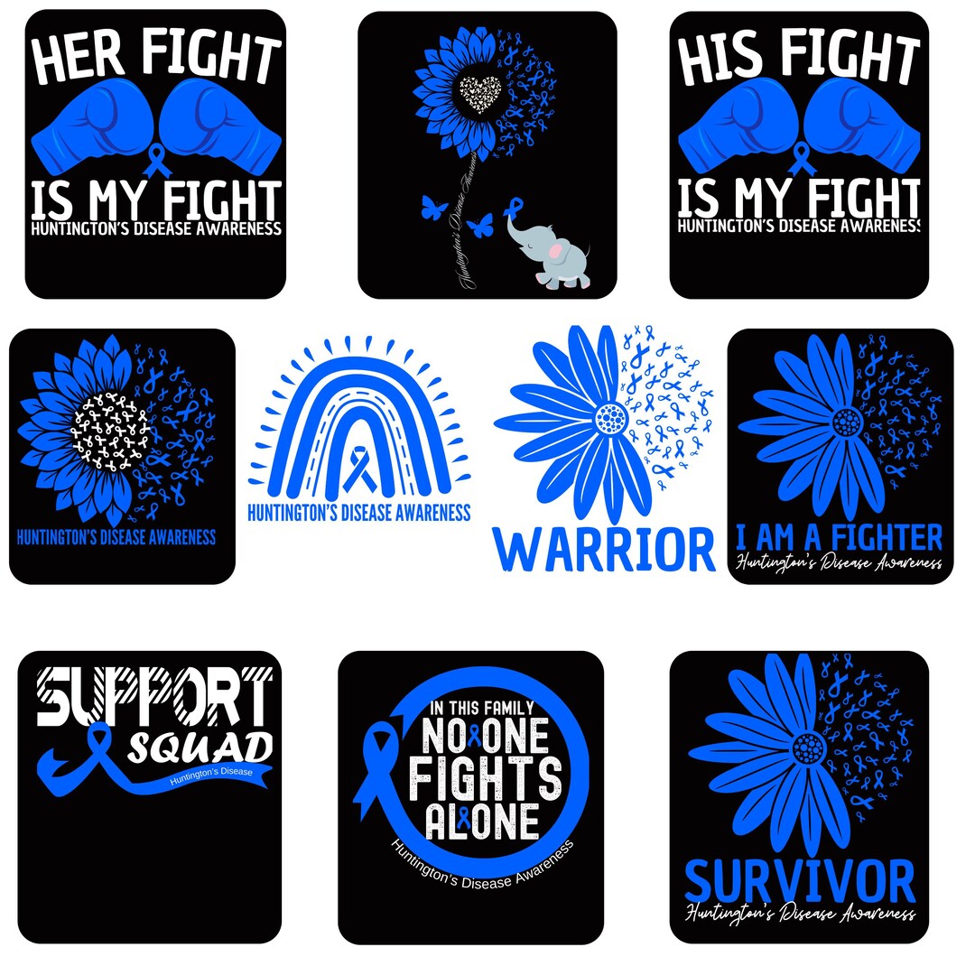 Huntington’s Disease Awareness PNG Bundle 12 Designs, Blue Ribbon ...