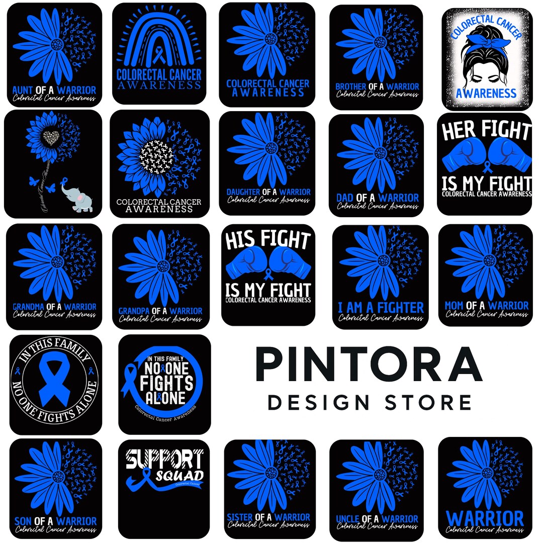 Colorectal Cancer Awareness PNG Bundle – 22 Blue Ribbon Warrior Designs ...