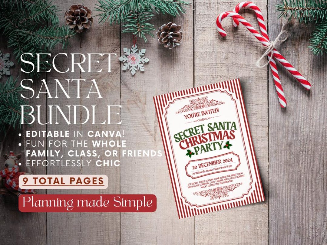 Secret Santa Printable Bundle | Editable Canva Templates | Gift ...