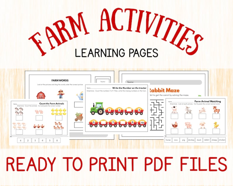 Farm Fun Activity Pages for Kids | 5 Printable Coloring Activity Sheets ...