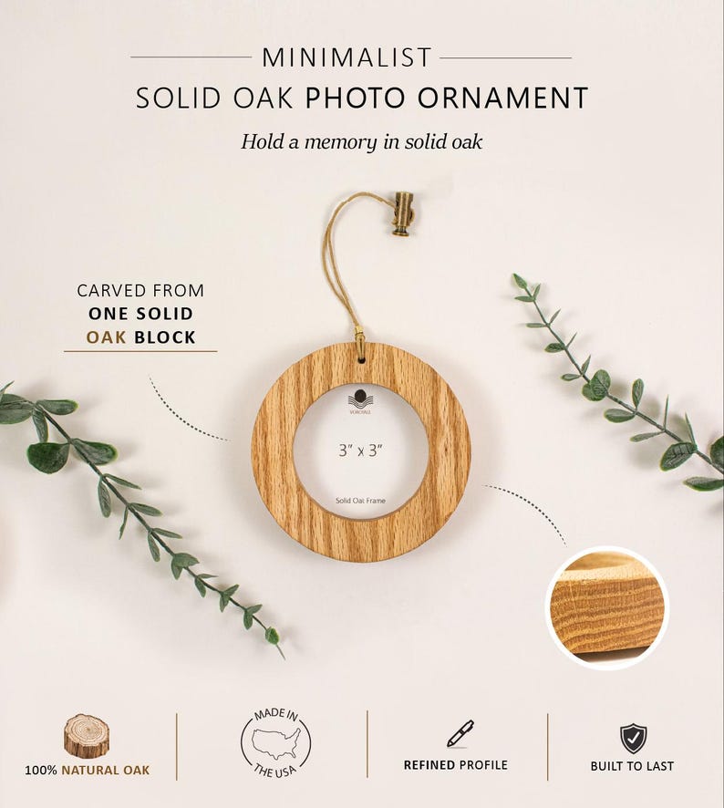 Round Wood Photo Ornament – Rustic Oak Hanging Picture Frame - Etsy