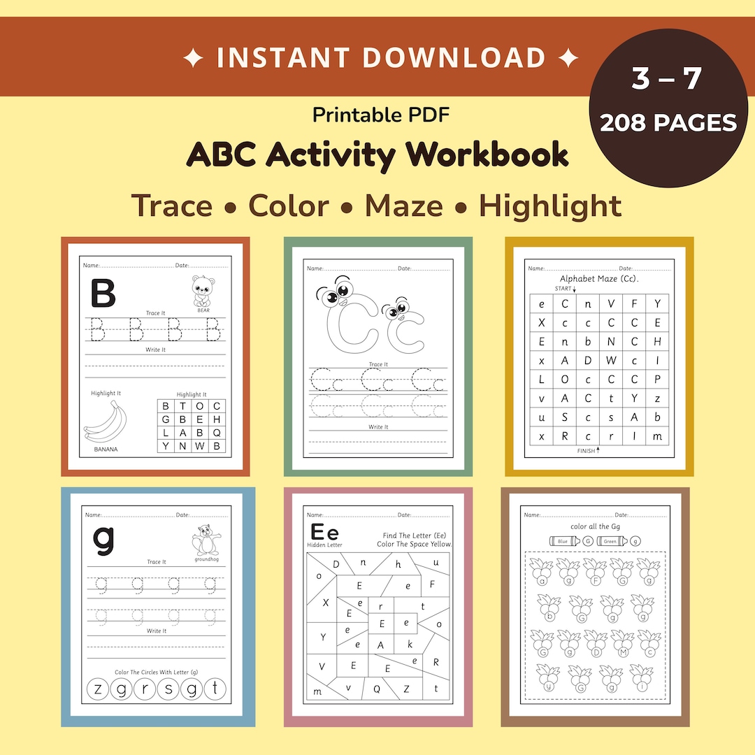 Printable Alphabet Activity Book for Children (PDF) | Tracing Letters A ...