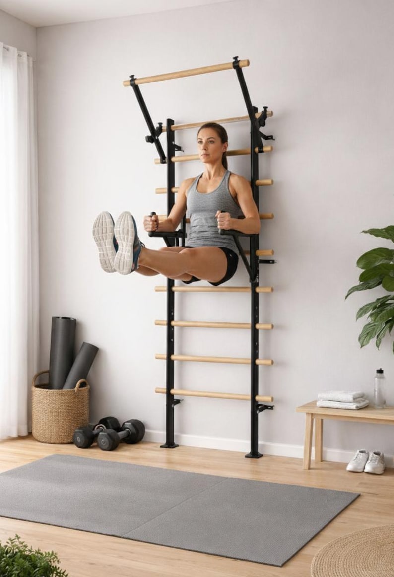 Wood Swedish Ladder | Home Gym Wall Bars With Pull-up Dip Bar - Etsy
