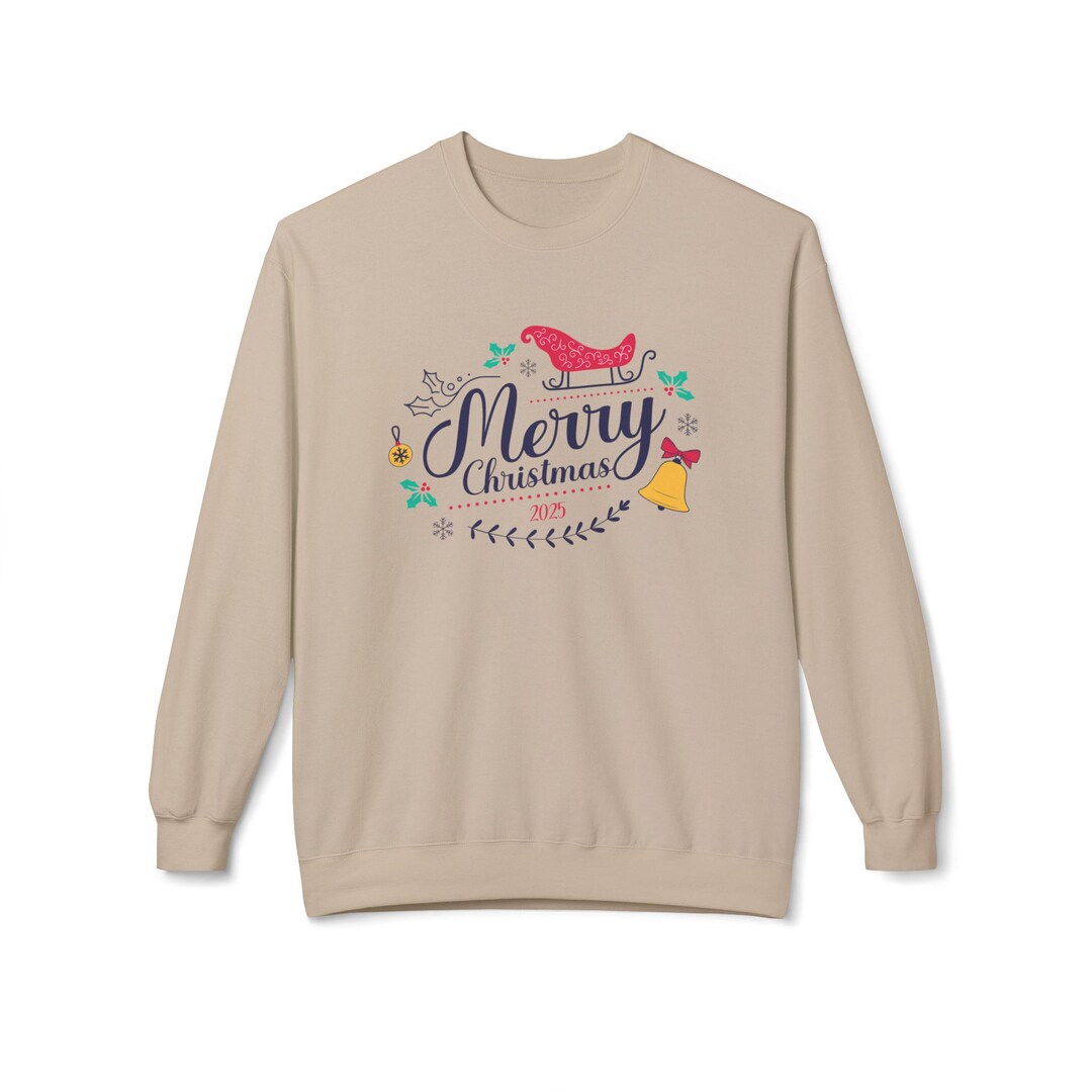 Merry Christmas Script With Robin and Bells Crewneck Sweatshirt - Etsy