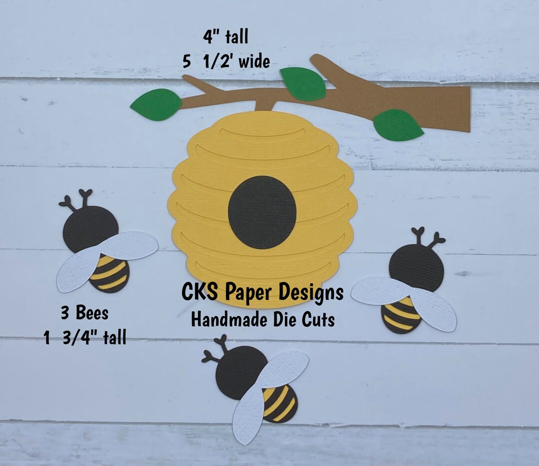 Handmade Paper Die Cut BEEHIVE and BEES Paper Piecing Embellishment for ...