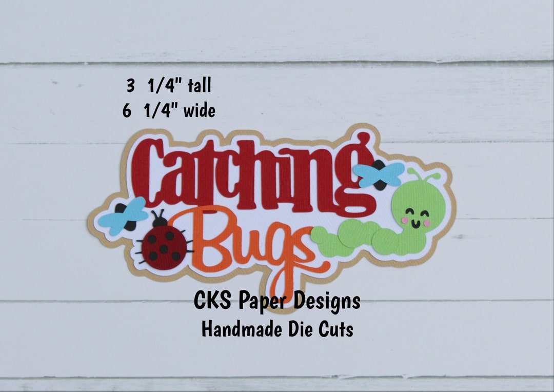 Handmade Paper Die Cut CATCHING BUGS TITLE Paper Piecing Scrapbook ...