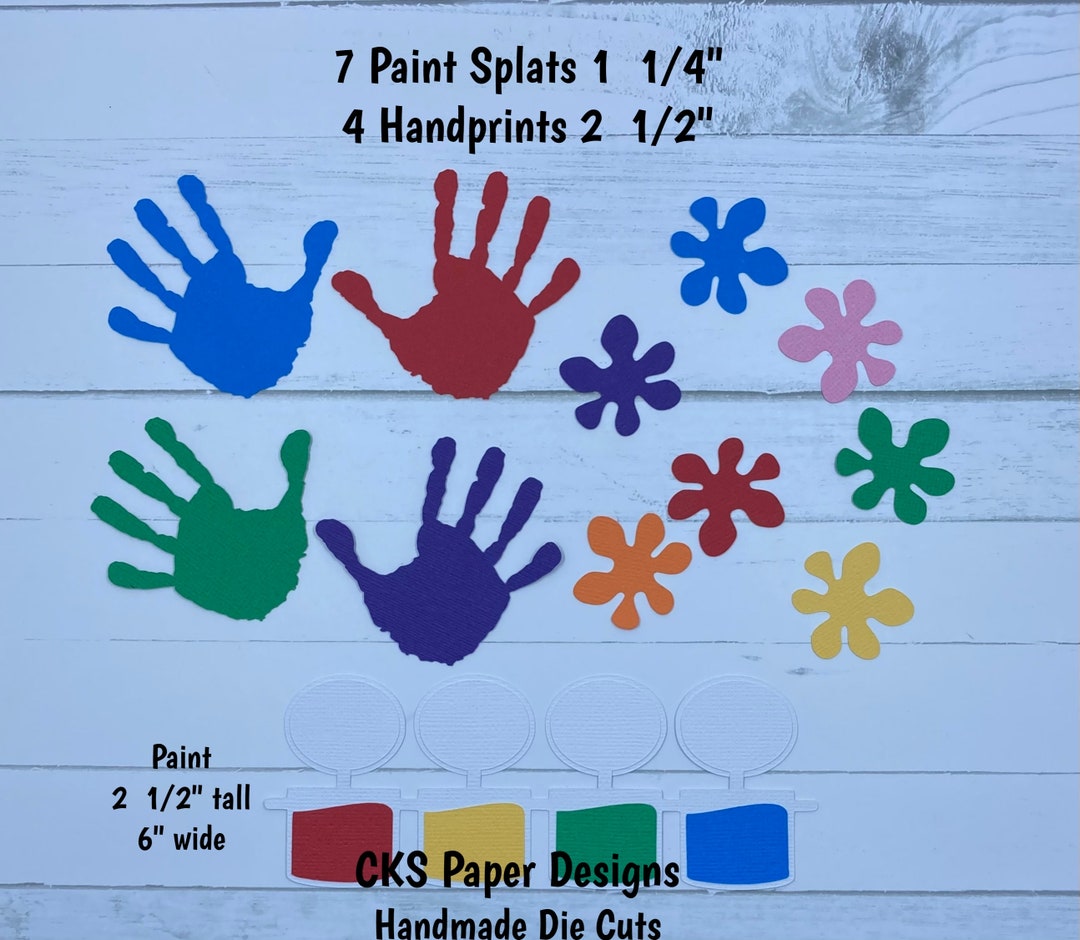 Handmade Paper Die Cut PAINTING SET Handprints & Paint Scrapbook Page ...
