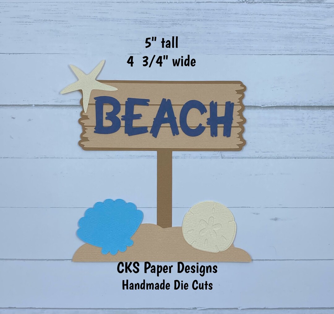Handmade Paper Die Cut BEACH SIGN Title Scrapbook Page Embellishment ...