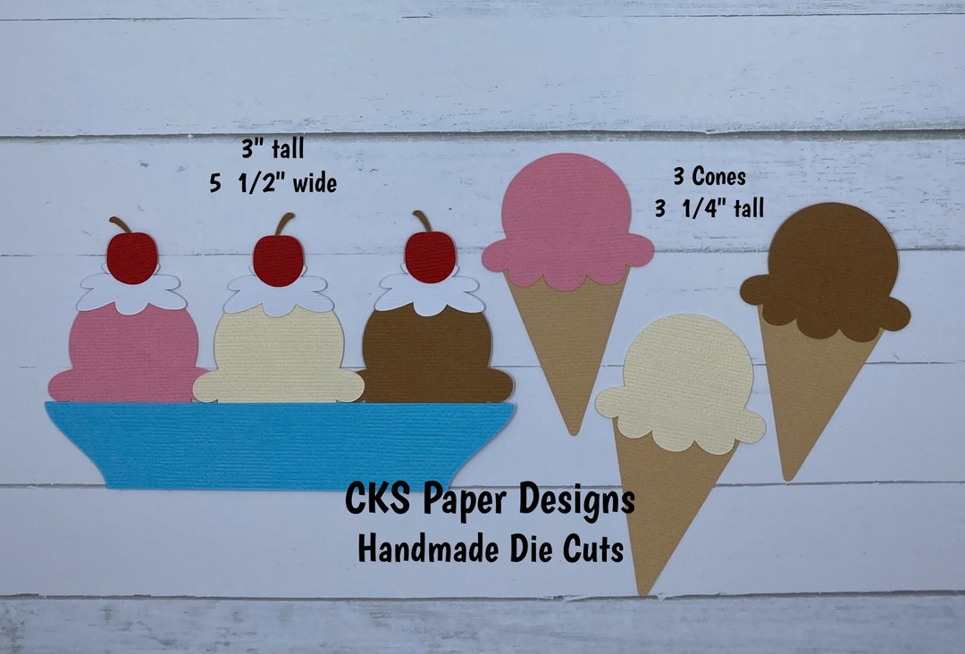 Handmade Paper Die Cut ICE CREAM Set Paper Piecing Scrapbook Page ...