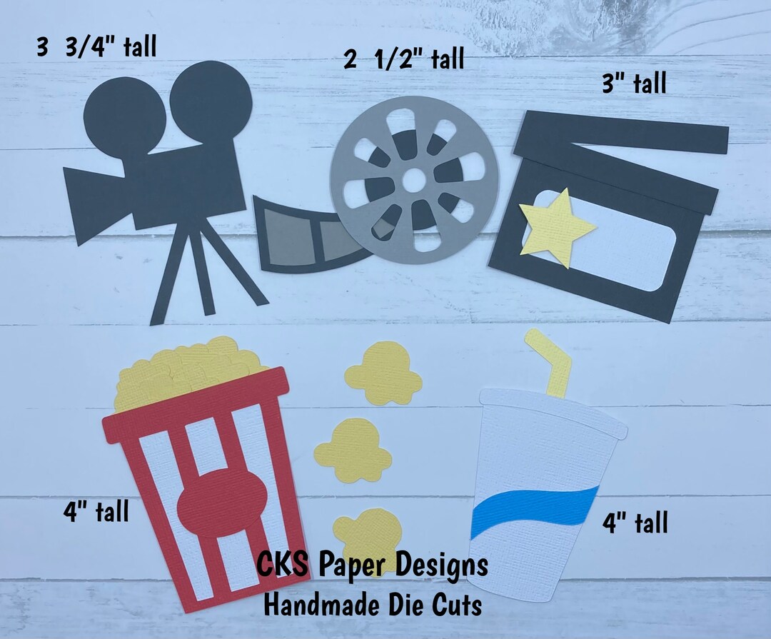 Handmade Paper Die Cut MOVIE NIGHT SET Popcorn Drink Clapper & Film ...