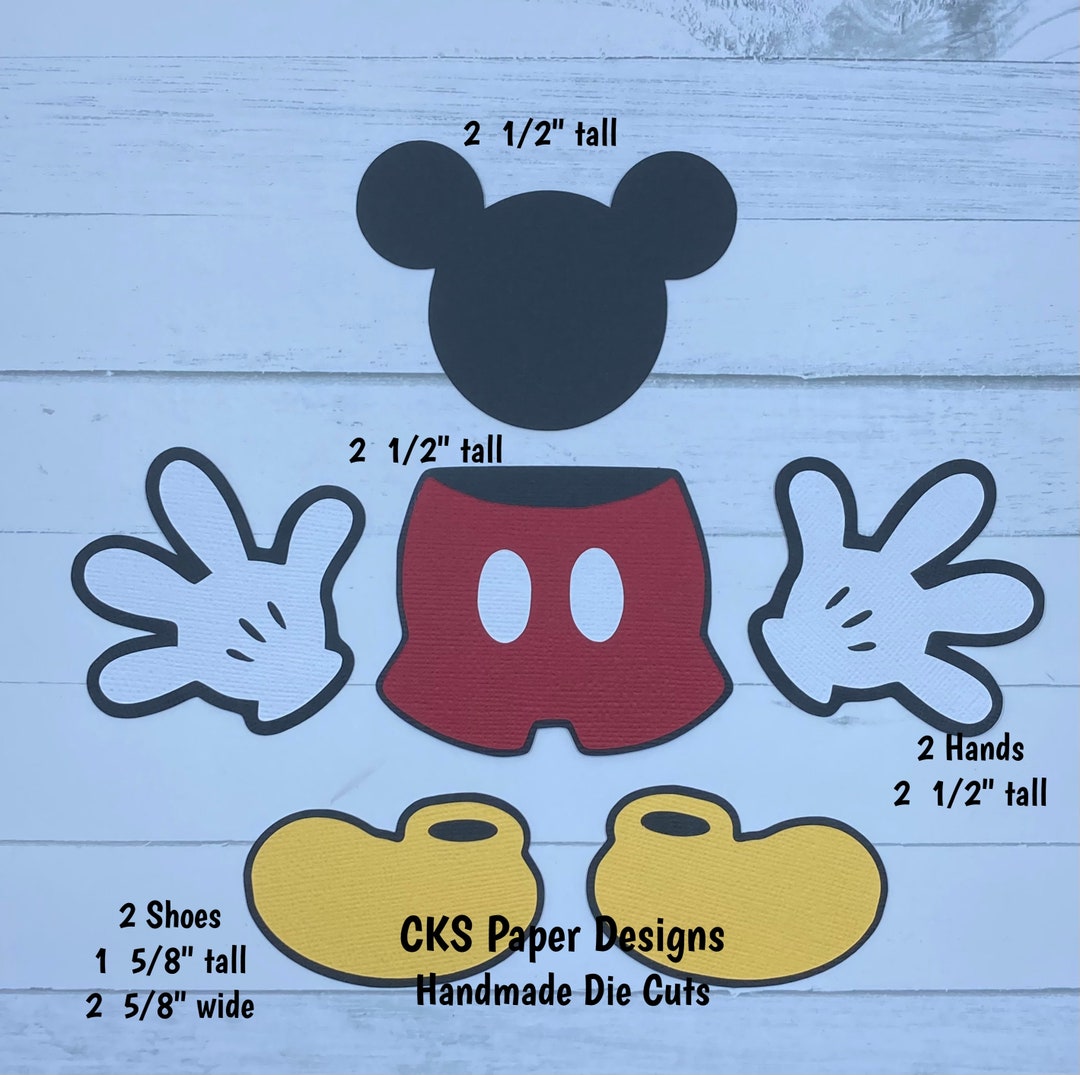 Handmade Paper Die Cut MICKEY MOUSE OUTFIT Disney Hands Shoes Shorts ...