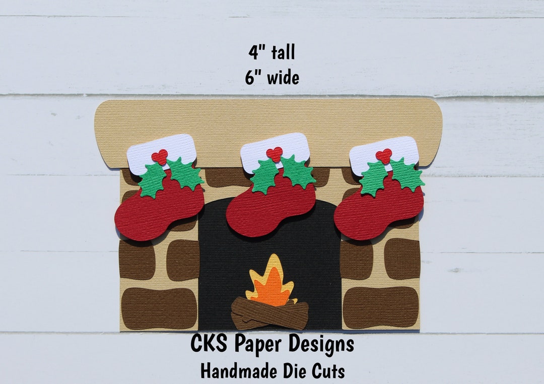 Handmade Paper Die Cut CHRISTMAS FIREPLACE Chimney With Stockings Paper ...
