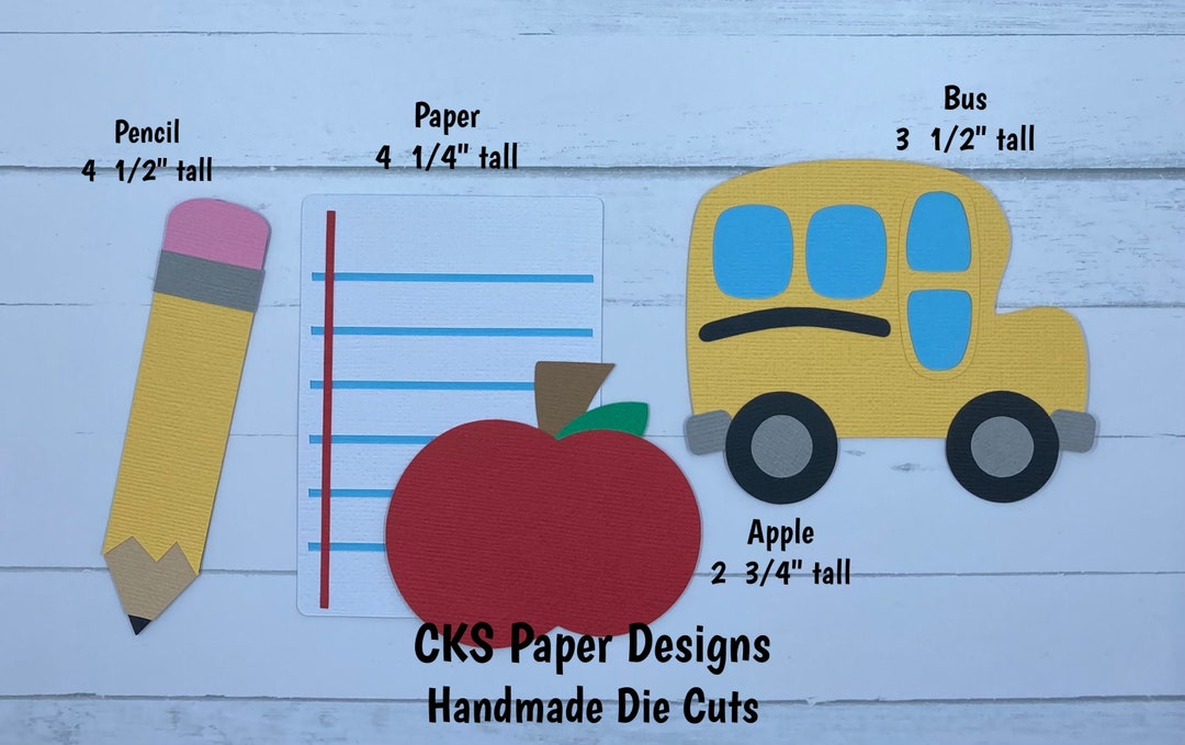 Handmade Paper Die Cut SCHOOL SUPPLIES SET Paper Piecing Scrapbook ...
