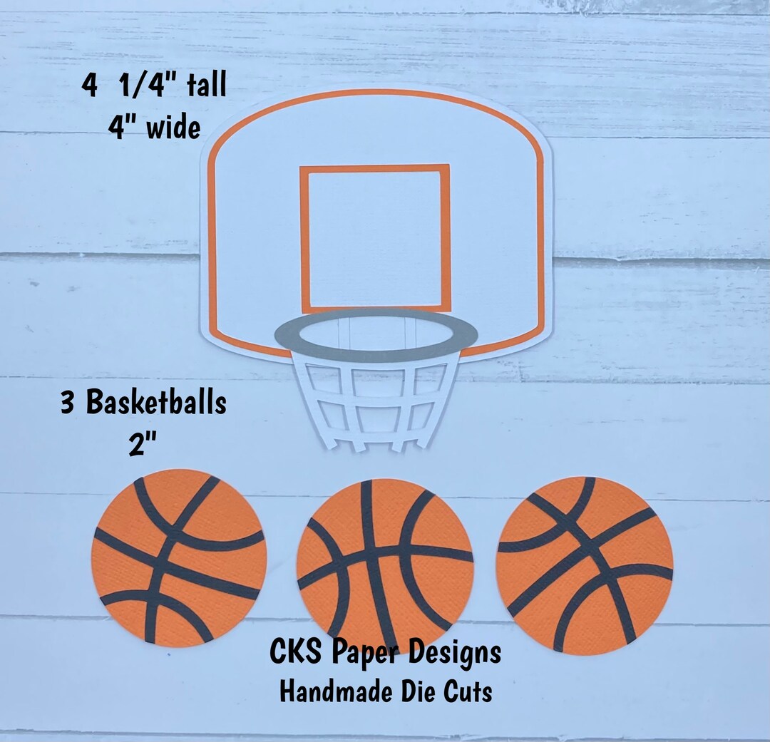Handmade Paper Die Cut BASKETBALL GOAL & 3 BASKETBALLS Scrapbook Page ...