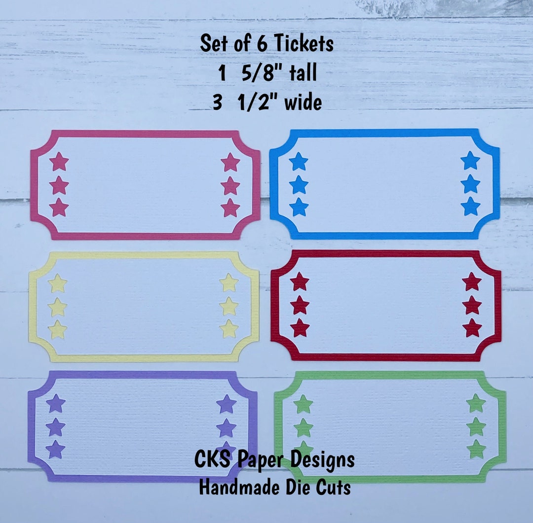 Handmade Paper Die Cut TICKETS SET OF 6 Fair Carnival Park Paper ...