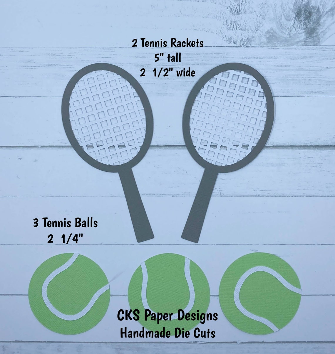 Handmade Paper Die Cut TENNIS RACKETS & 3 TENNIS Balls Scrapbook Page ...