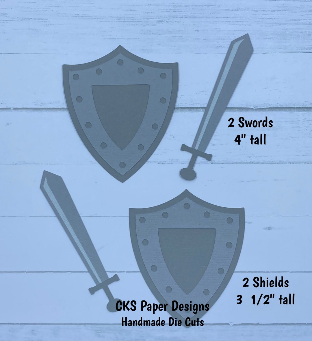 Handmade Paper Die Cut MEDIEVAL KNIGHT SET Sword & Shield Paper Piecing ...