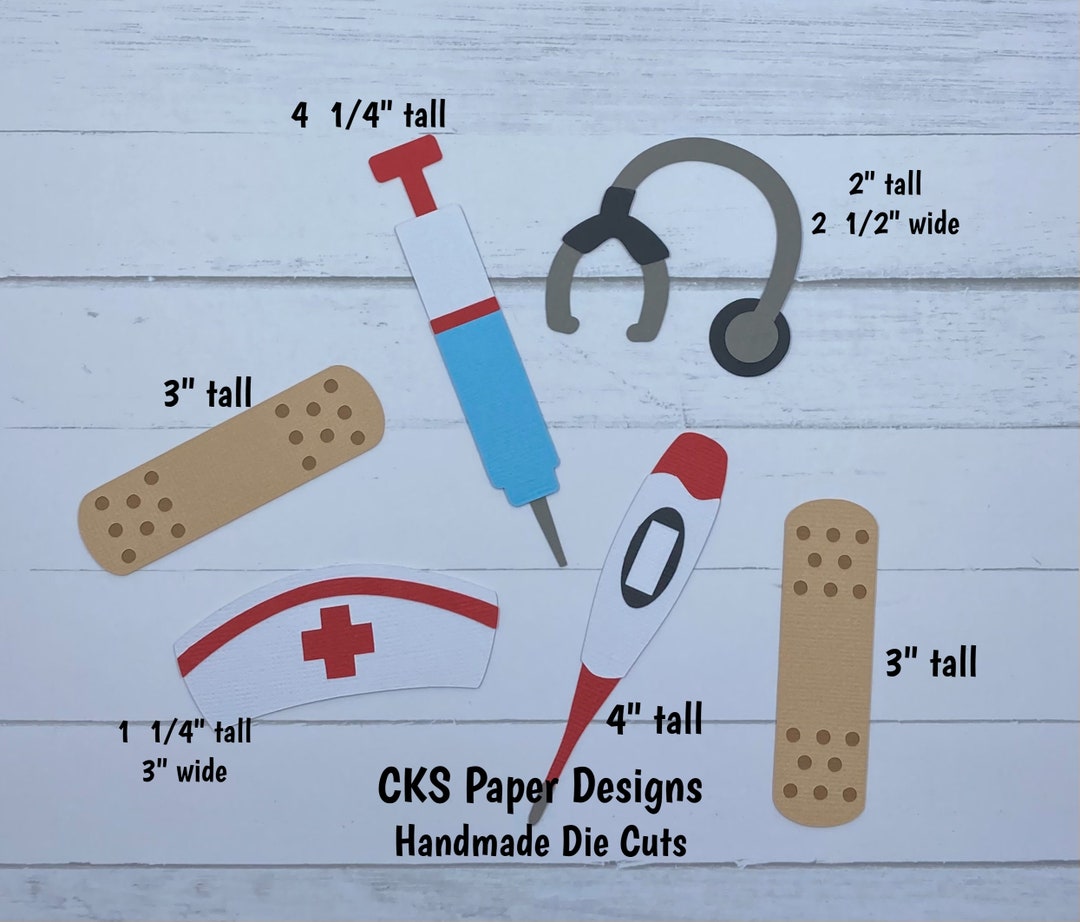 Handmade Paper Die Cut DOCTOR NURSE SET Shots Band Aids Thermometer ...