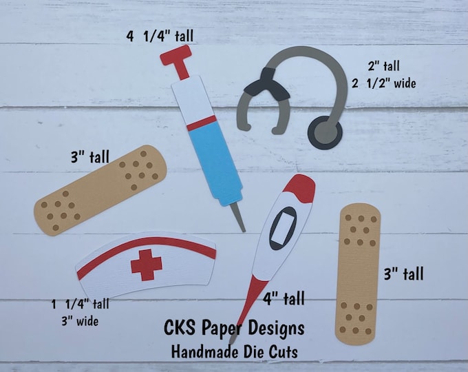 Handmade Paper Die Cut DOCTOR NURSE SET Shots Band Aids Thermometer ...