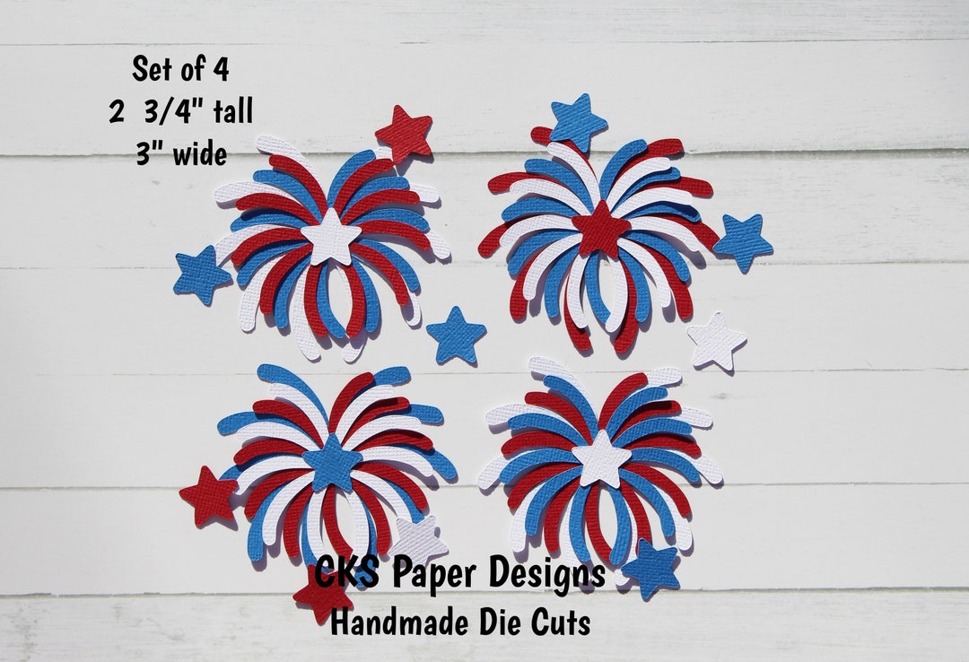 Handmade Paper Die Cut FIREWORKS Set of 4 (style 1) Scrapbook Page ...
