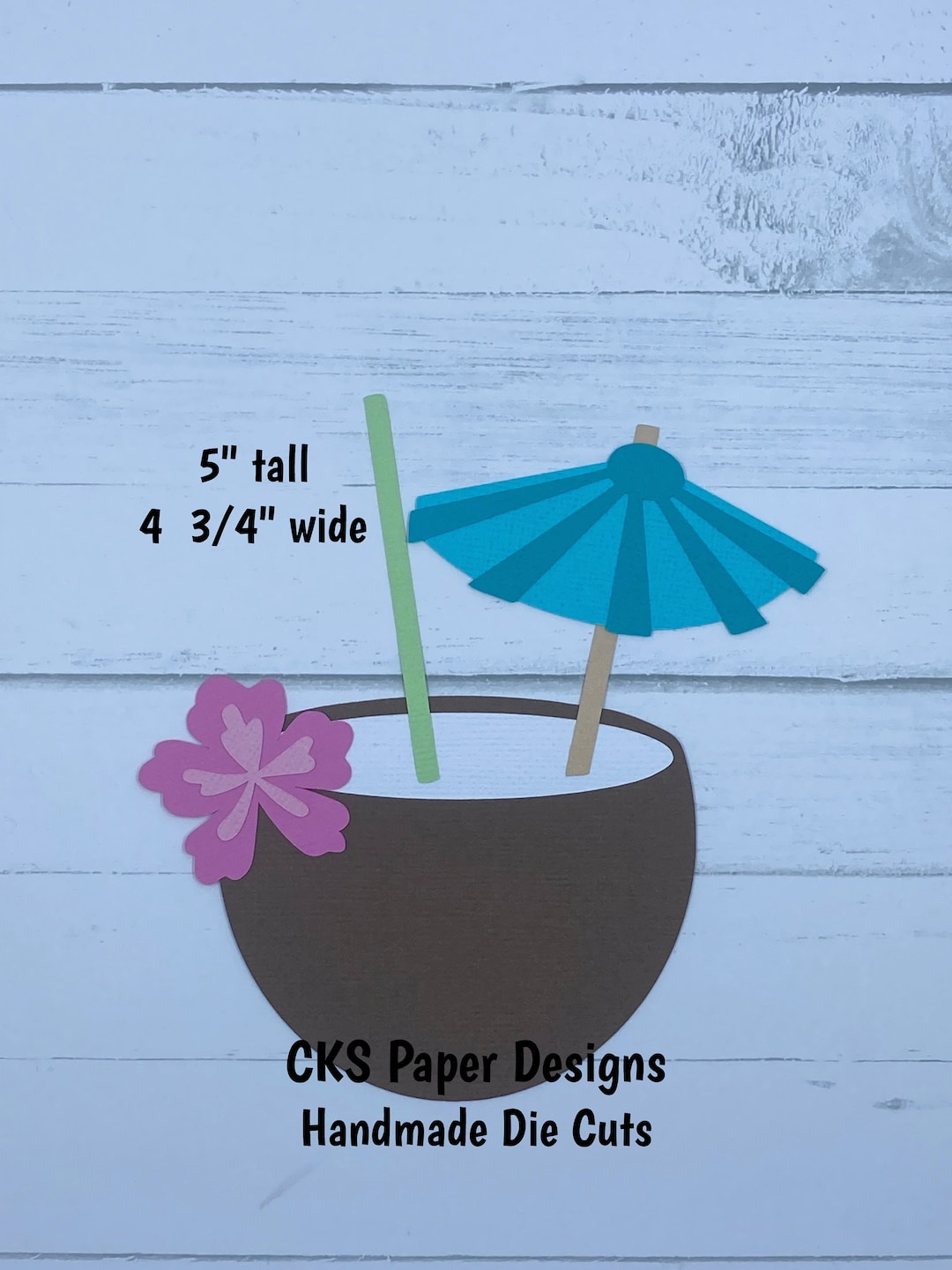 Handmade Paper Die Cut COCONUT DRINK Hawaiian Island Tropical Luau ...