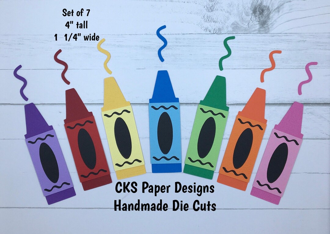 Handmade Paper Die Cut CRAYONS Set of 7 Paper Piecing Scrapbook Page ...