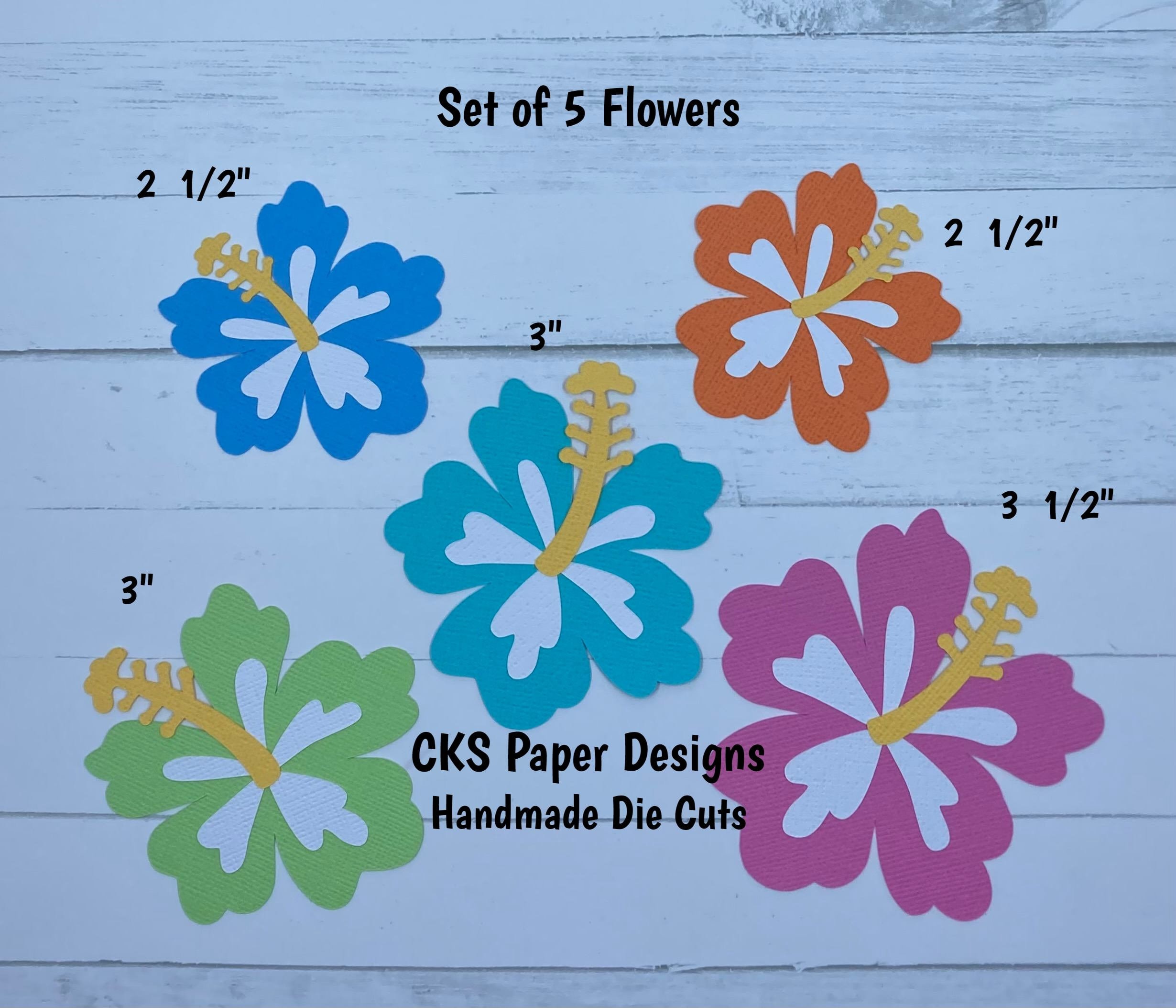 Handmade Paper Die Cut HIBISCUS Flowers Set of 5 Luau Tiki Hawaii Party ...