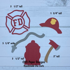 Handmade Paper Die Cut FIREMAN SET Firefighter Maltese Axe Hat Fire ...