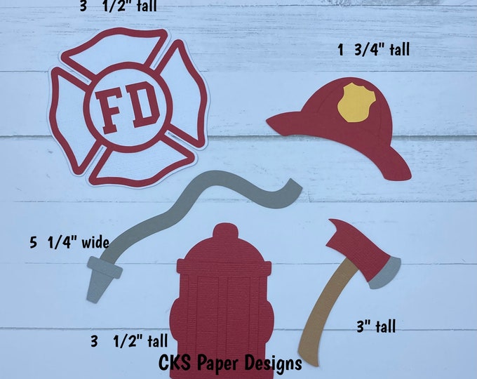 Handmade Paper Die Cut FIREMAN SET Firefighter Maltese Axe Hat Fire ...
