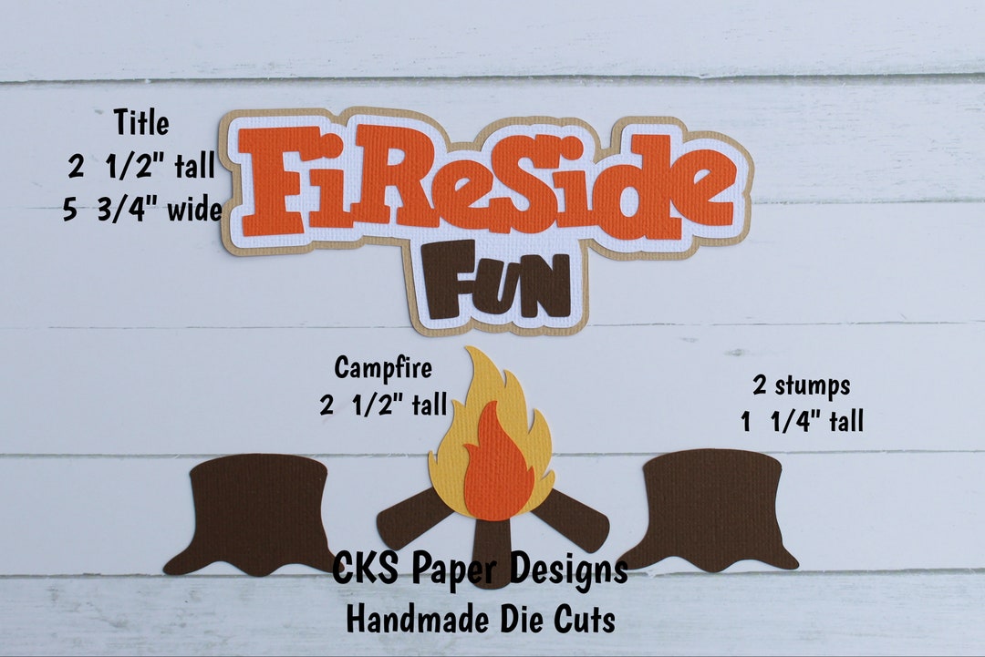 Handmade Paper Die Cut FIRESIDE FUN Title & Campfire Scrapbook Page ...