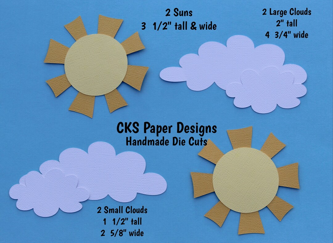 Handmade Paper Die Cut SUN & CLOUDS Set of 2 Paper Piecing Scrapbook ...