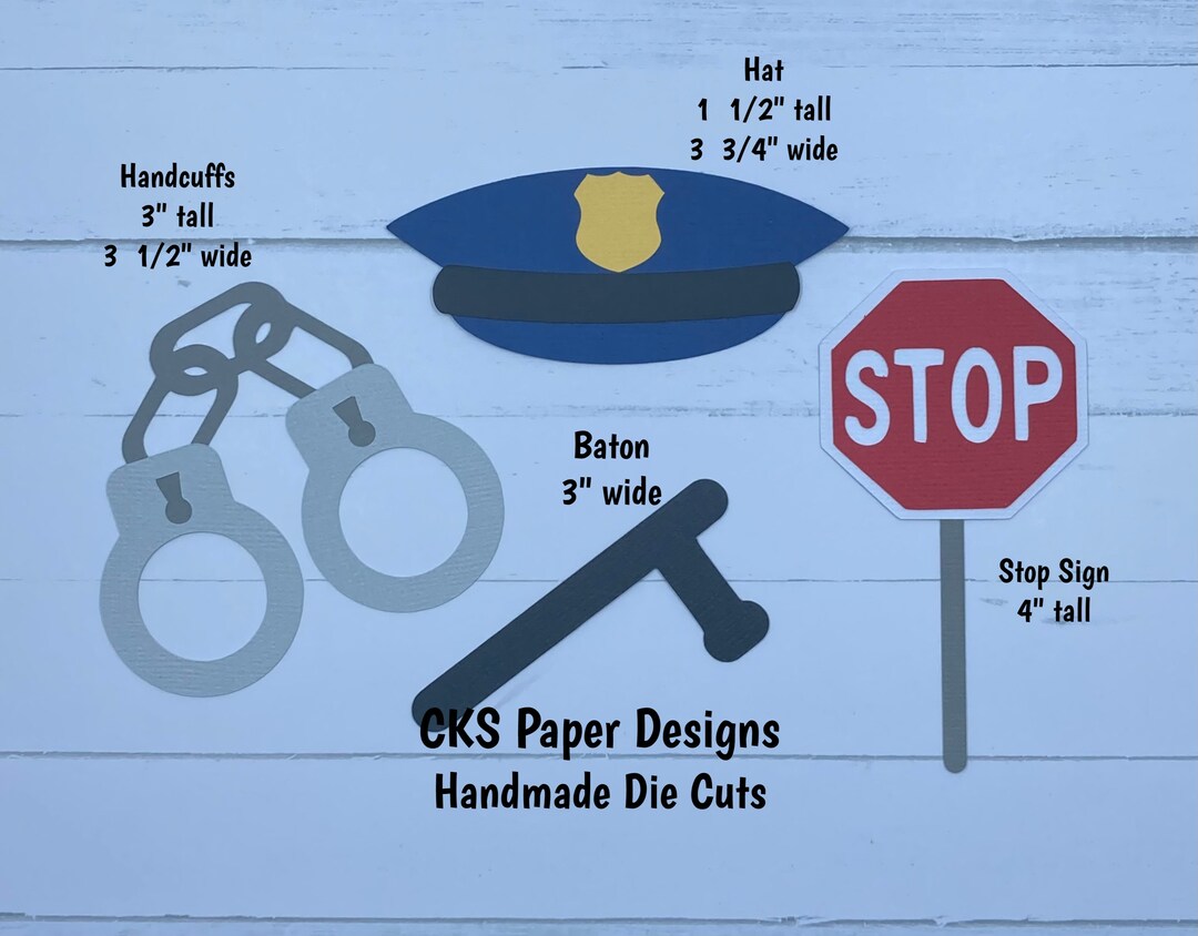 Handmade Paper Die Cut COP SET Policeman Handcuffs Baton Hat Paper ...