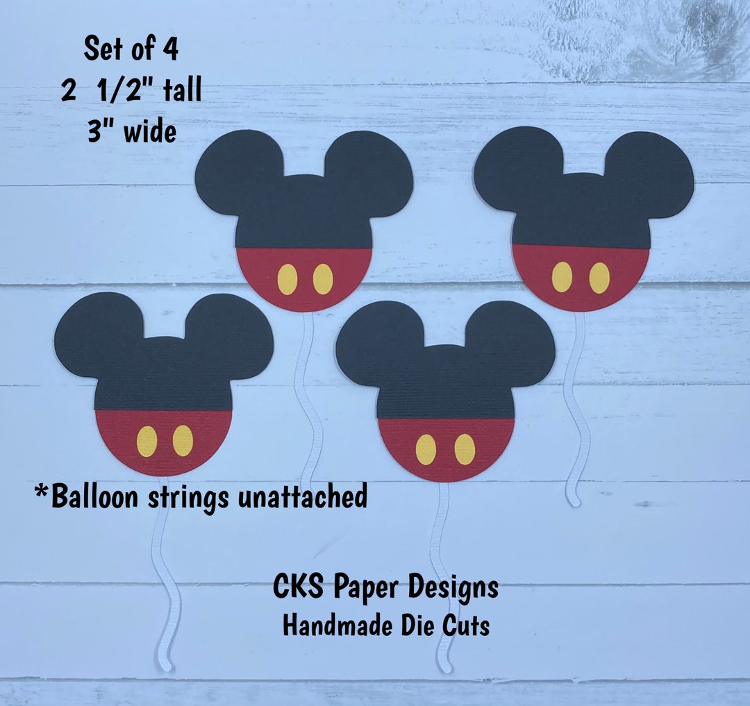 Handmade Paper Die Cut Set of 4 MICKEY MOUSE BALLOONS Disney Scrapbook ...