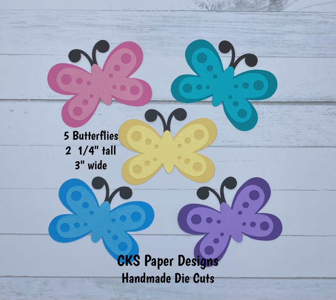 Handmade Paper Die Cut BUTTERFLIES Set of 5 Paper Piecing Scrapbook ...