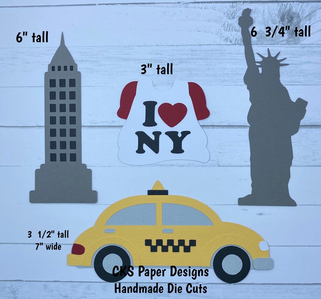 Handmade Paper Die Cut NEW YORK SET Taxi Statue of Liberty Scrapbook ...